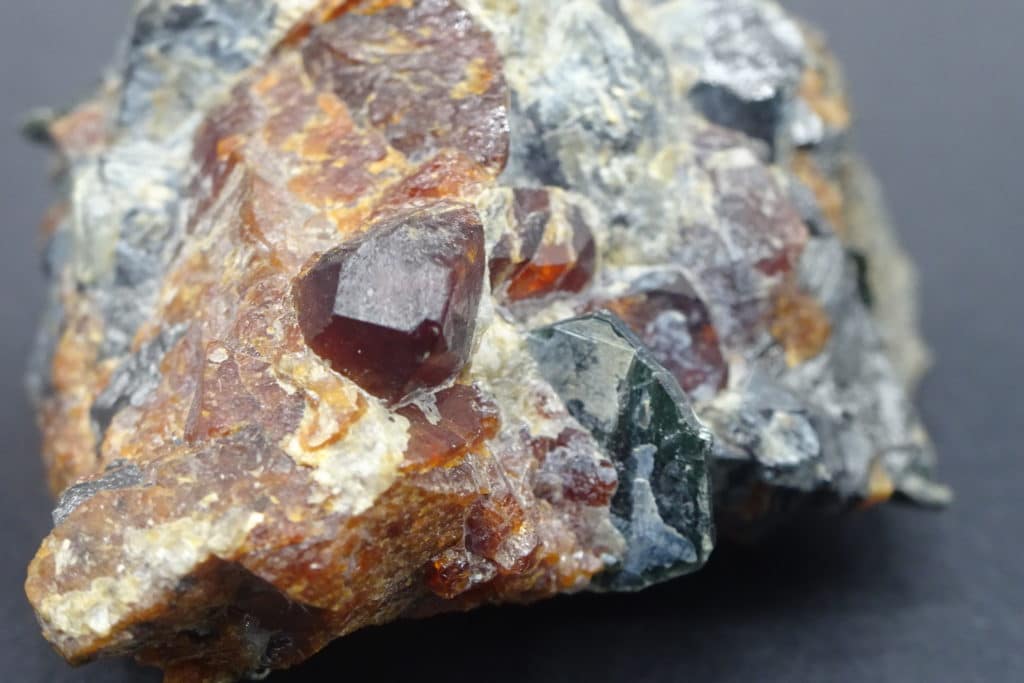 Chondrodite, magnetite and clinochlore, Tilly Foster Mine, New York, USA.