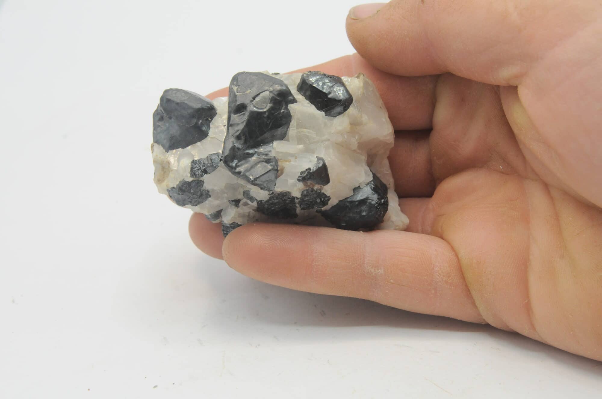 Franklinite on Calcite, Franklin and Sterling Hill, New Jersey, USA.