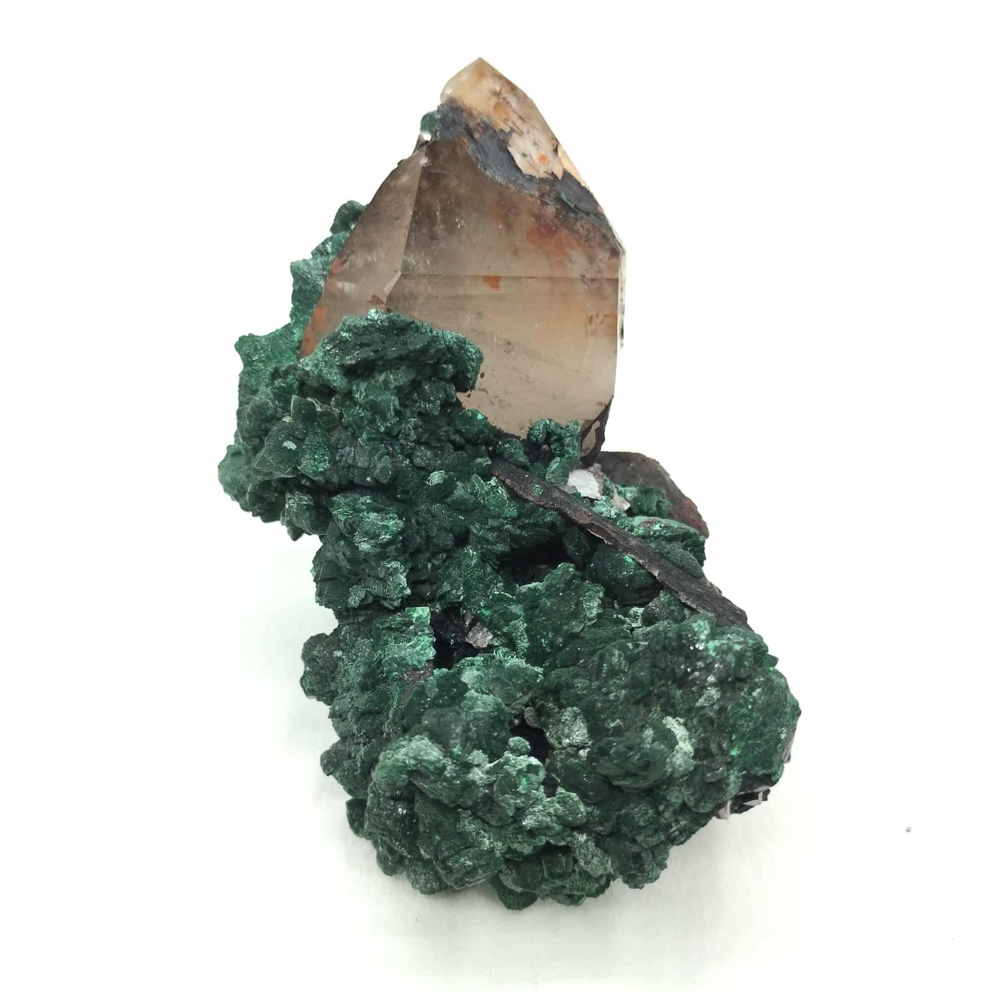 Malachite crystals on quartz, Taroudant, Morocco.